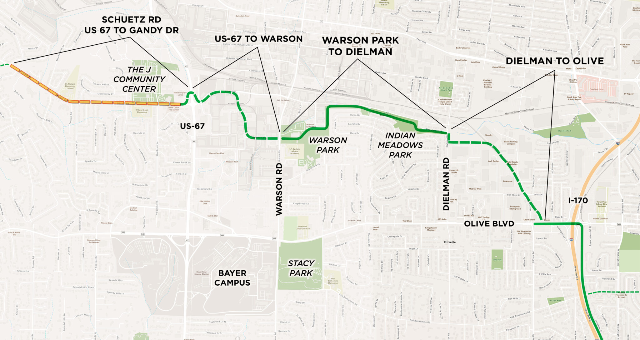 Centennial Greenway: Schuetz Road between US 67 and Gandy Drive - Great ...